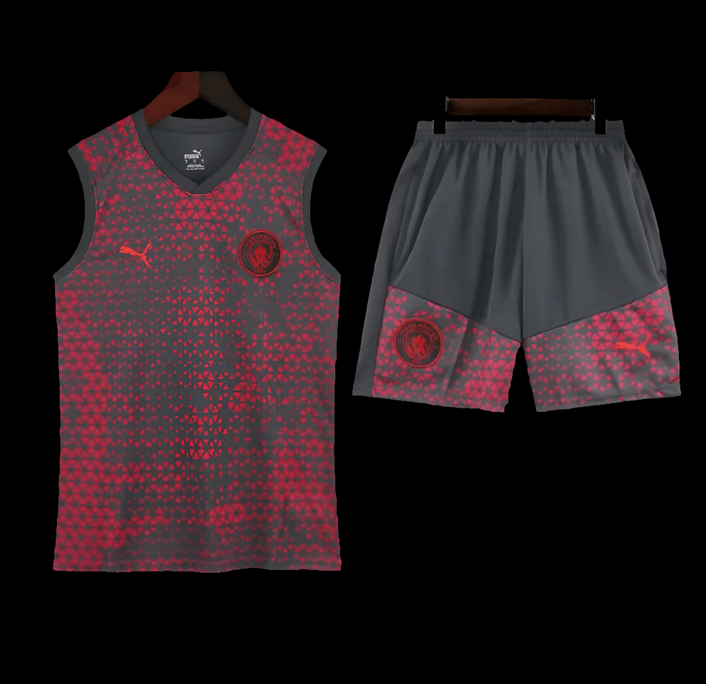 Manchester City Maroon Sleeveless Training Set (With Shorts ...